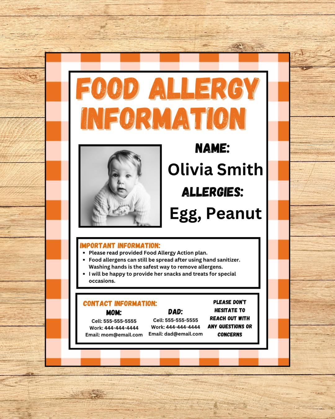 Editable Food Allergy Action Plan Template: Safe Snack List (digital ...