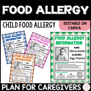 Editable Child Food Allergy Action Plan Template (canva Digital ...