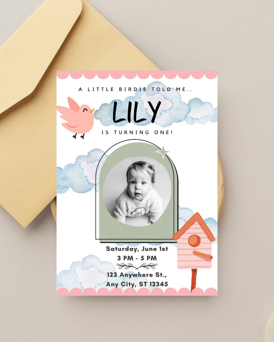 Birdie Birthday Invitation Template – Spring Girl Party (editable ...