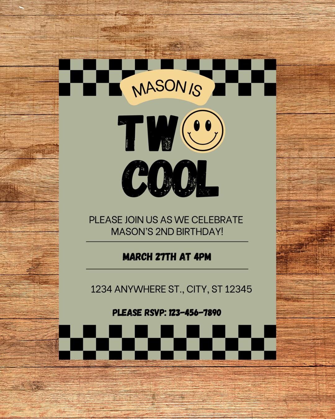 Two Cool Birthday Party Invitation Template, Green - Etsy