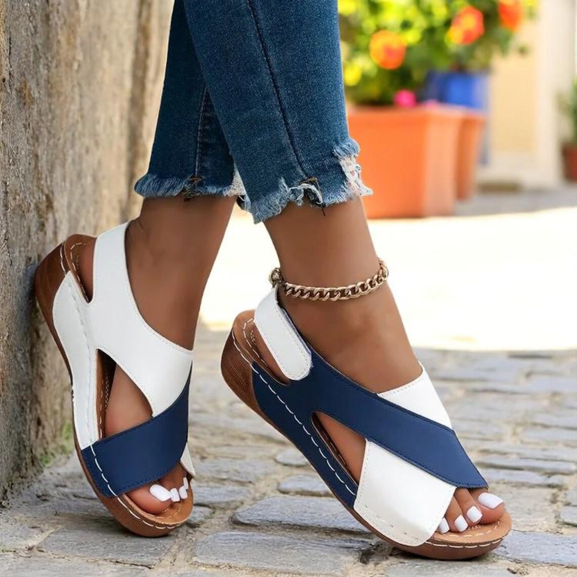 Women's Contrast Color Wedge Sandals | Summer Peep Toe Platform Shoes ...