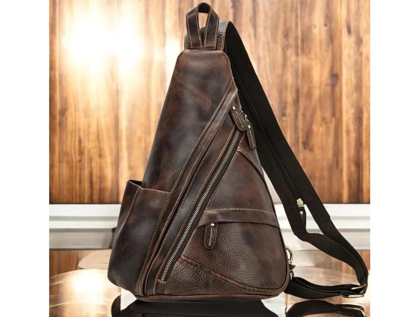 Vintage Leather Sling Bag, Rustic Unisex Backpack, Handmade Travel Gift ...
