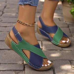 Women's Contrast Color Wedge Sandals | Summer Peep Toe Platform Shoes ...