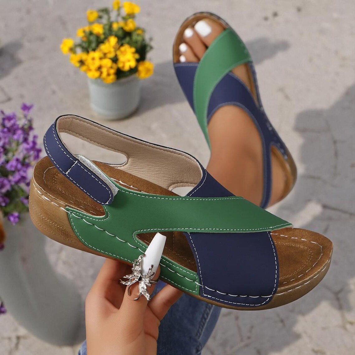 Women's Contrast Color Wedge Sandals | Summer Peep Toe Platform Shoes ...