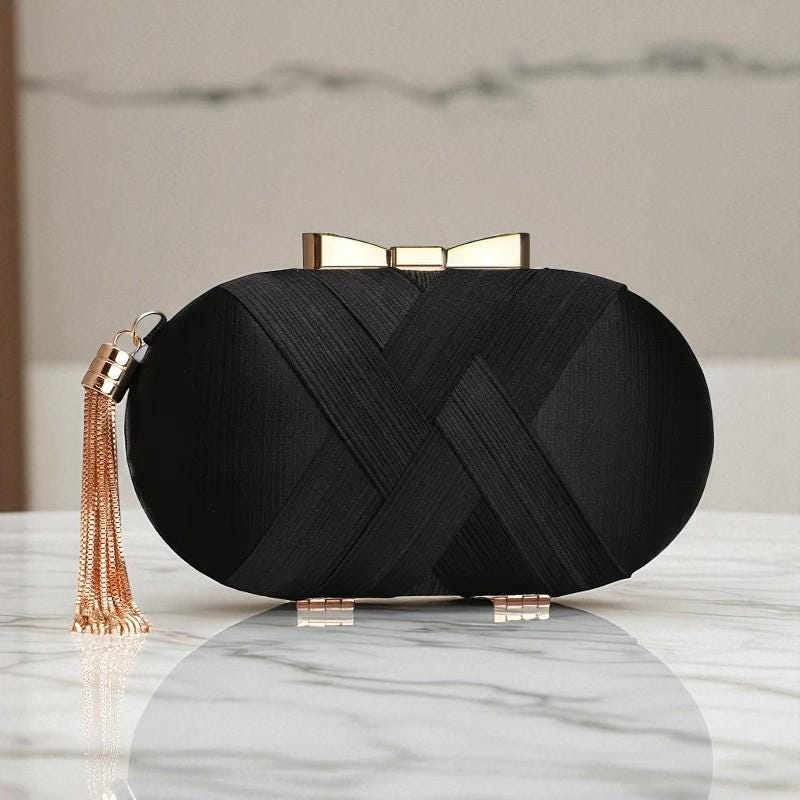 Luxury Classy Clutch –satin Bow Top Evening Purse With Tassel | Wedding ...