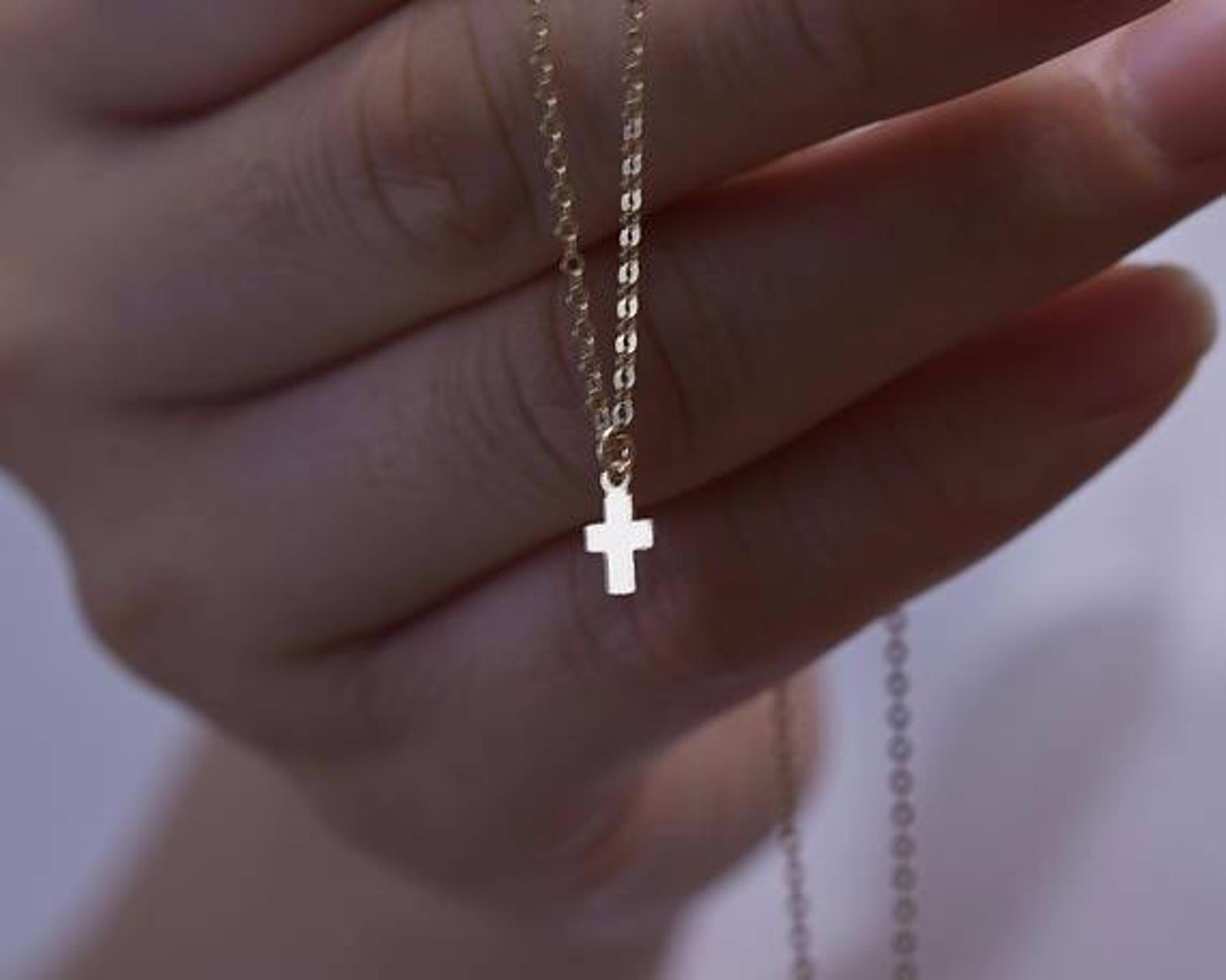 14K Gold Small Cross Necklace Simple Everyday Wear Delicate - Etsy