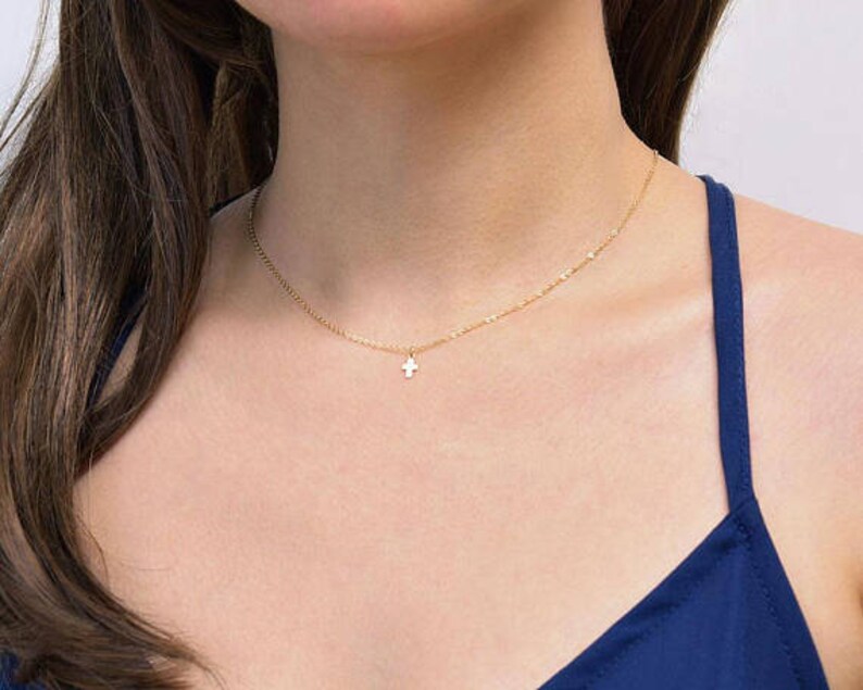 14K Gold Small Cross Necklace Simple Everyday Wear Delicate - Etsy