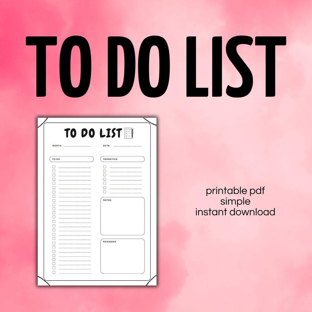 Printable to Do List PDF, Instant Download, Simple, Black and White ...