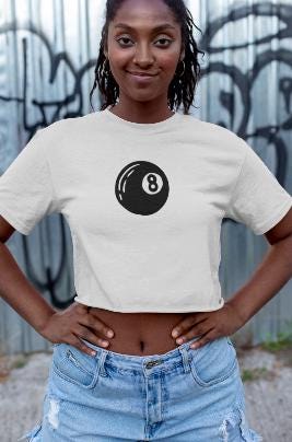 8 Ball Crop Women's Tee, Billiards Print Baby T-shirt, Trendy Graphic ...