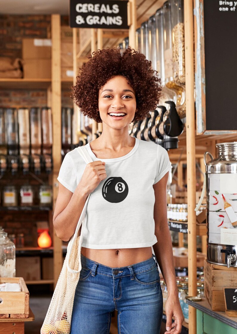 8 Ball Crop Women's Tee, Billiards Print Baby T-shirt, Trendy Graphic ...