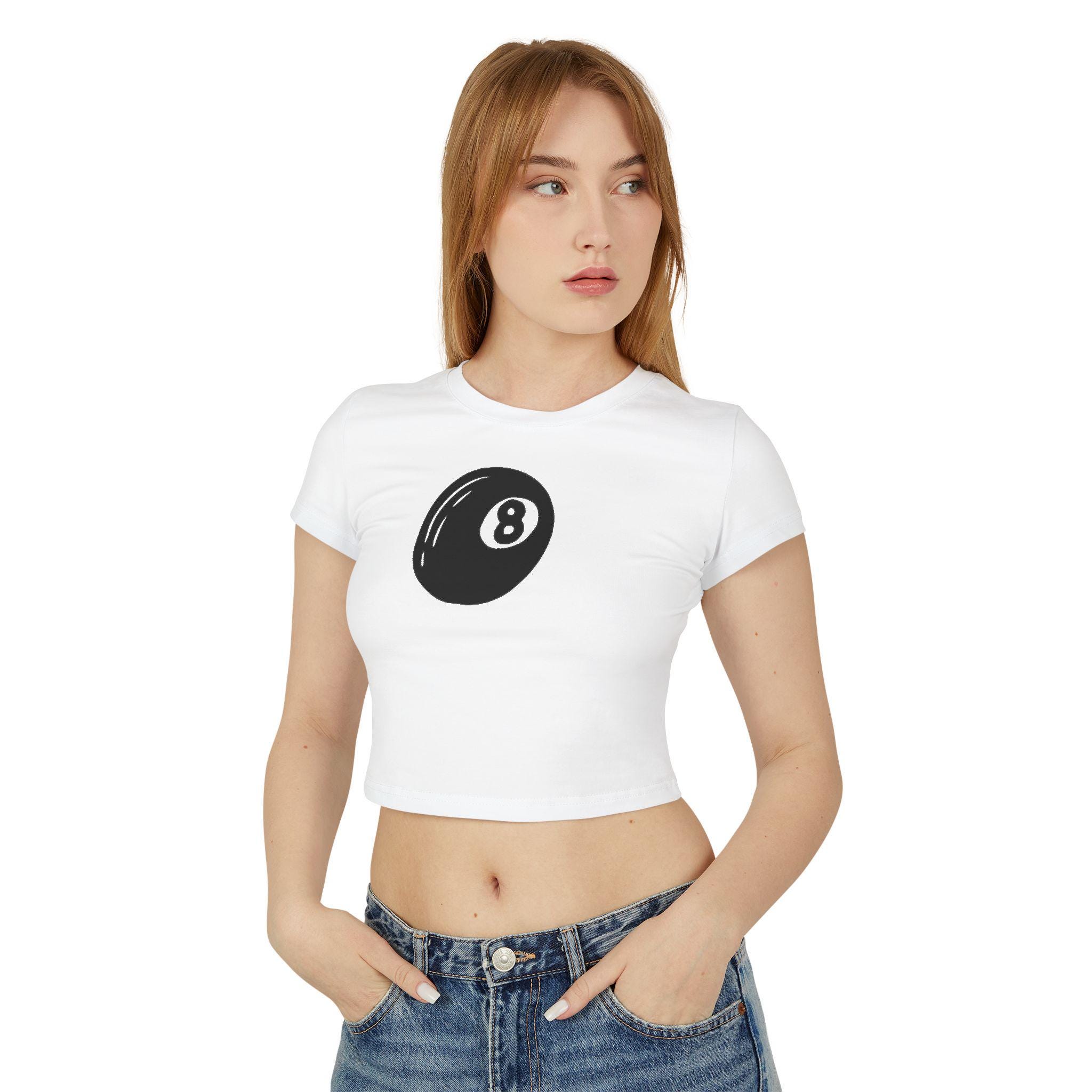 8 Ball Crop Women's Tee, Billiards Print Baby T-shirt, Trendy Graphic ...