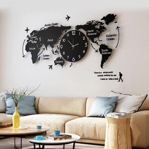 3D World Map Wooden Clock - Etsy