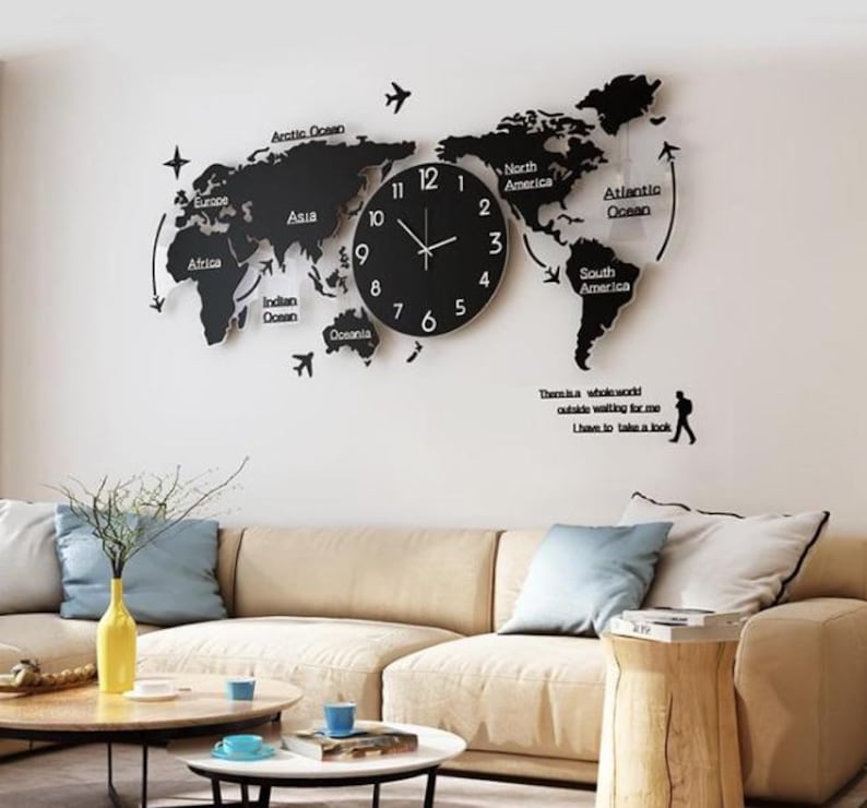 3D World Map Wooden Clock - Etsy