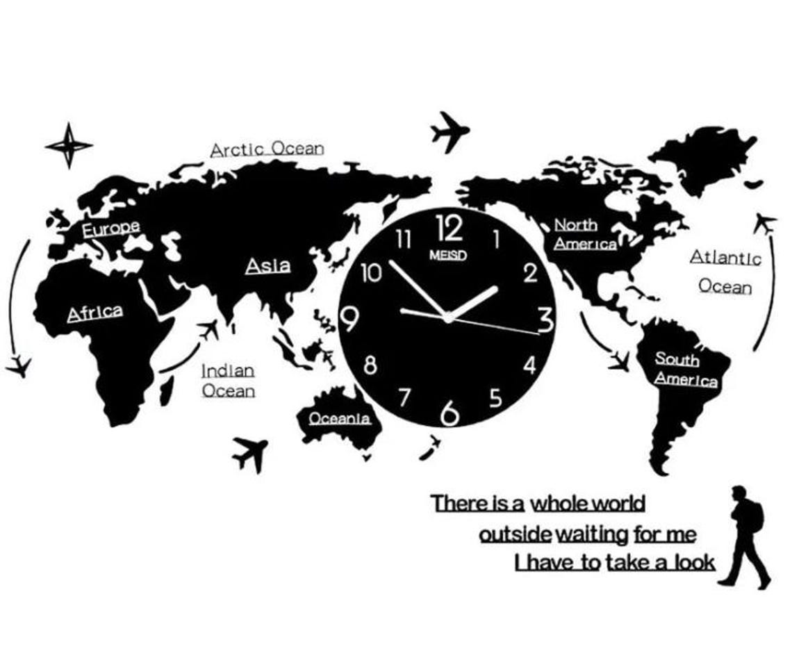 3D World Map Wooden Clock - Etsy