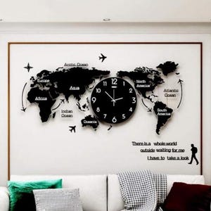 3D World Map Wooden Clock - Etsy