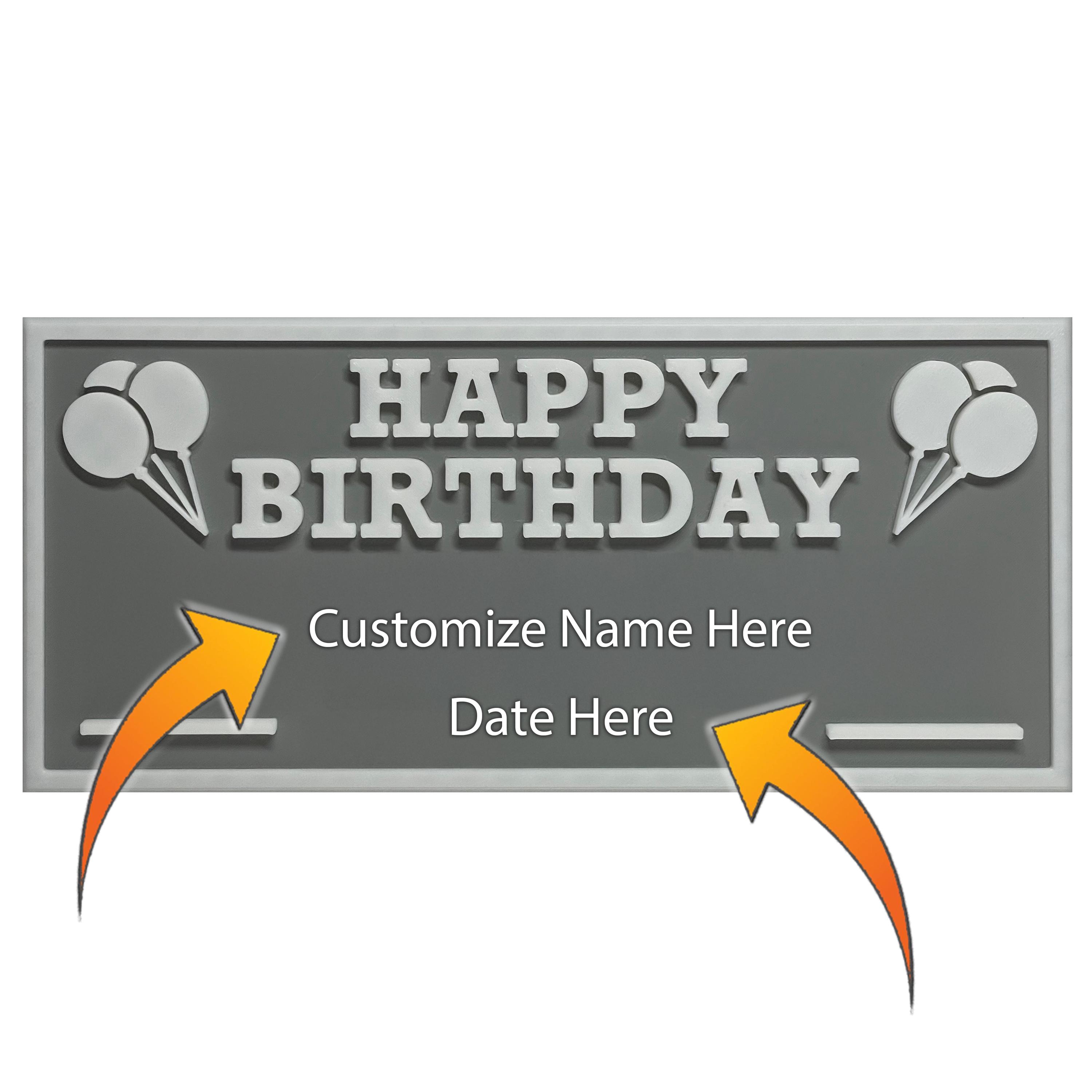 Personalized Happy Birthday Sign, Custom Name Display With Date, Gray ...