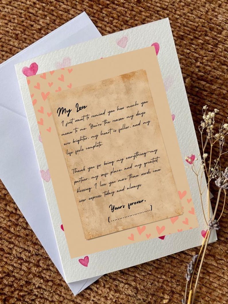 Romantic Love Letter Printable Valentines Day Gift Sentimental Keepsake ...