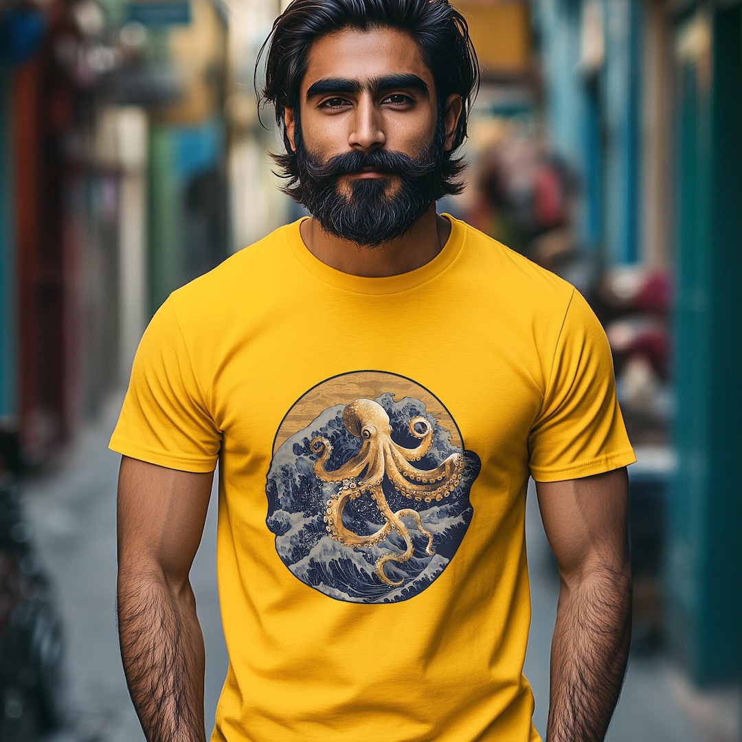 Epic Golden Octopus T-shirt, Hokusai-inspired Great Wave Shirt, Kraken ...