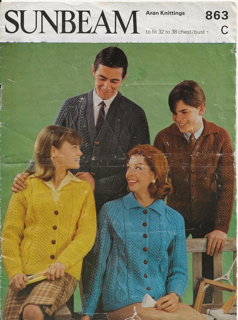 Vintage 1970s Aran Knitting Pattern Jacket and Cardigan - Etsy