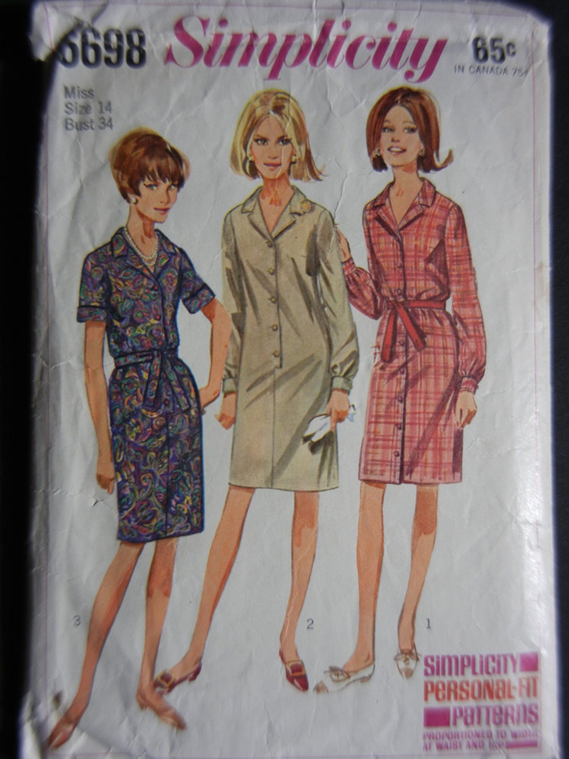 Simplicity Sewing Pattern 6698, Missses and Womens Dress, Size 14, Bust ...