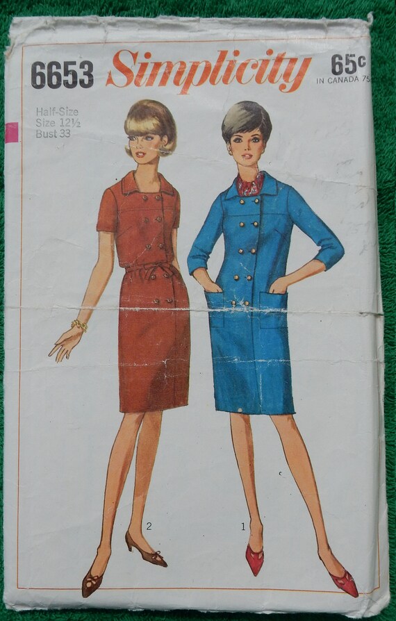 Simplicity 6653 One-piece Dress in Half Sizes Vintage Pattern | Etsy
