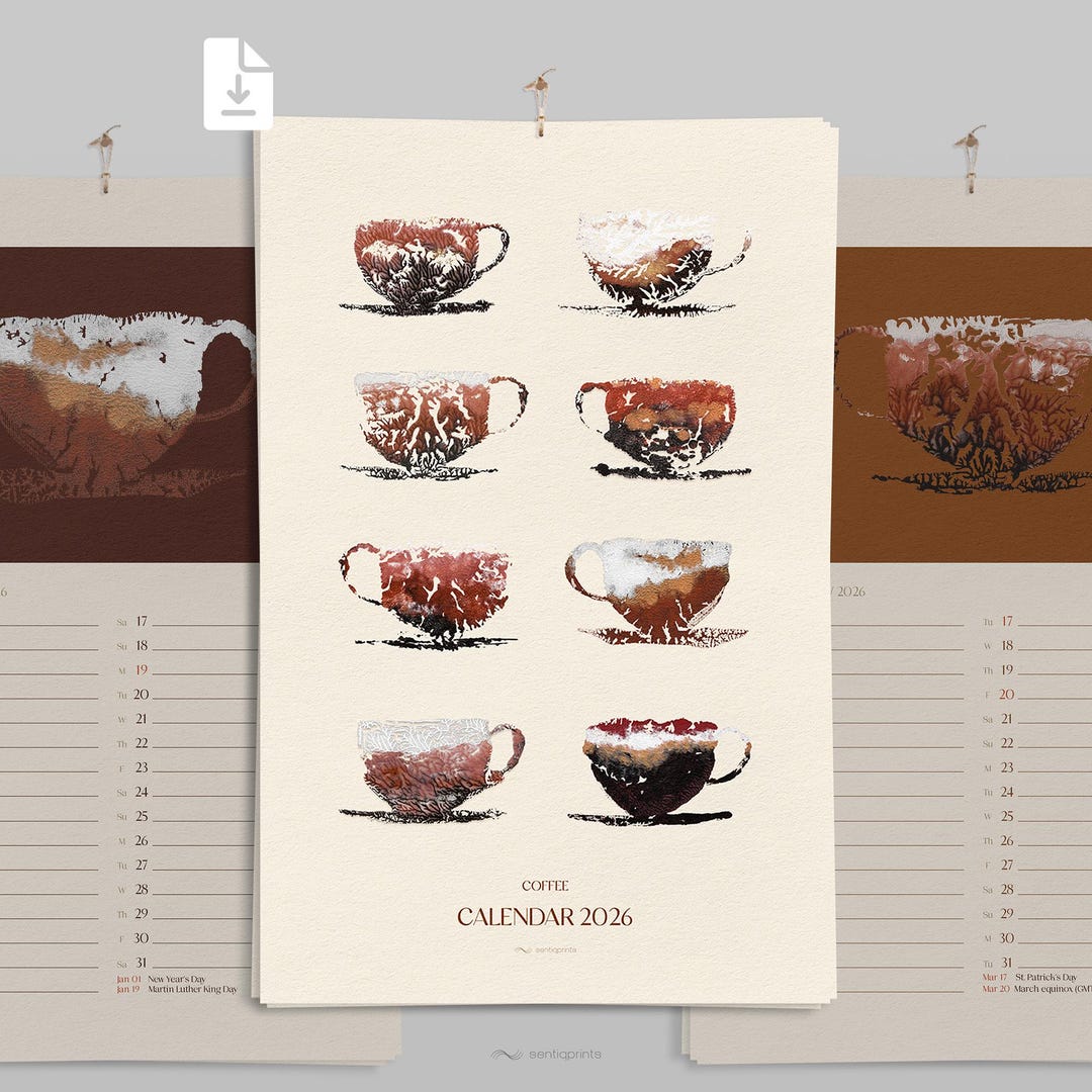 Coffee Monthly Printable Notes Wall Calendar 2026 Abstract Monotype ...