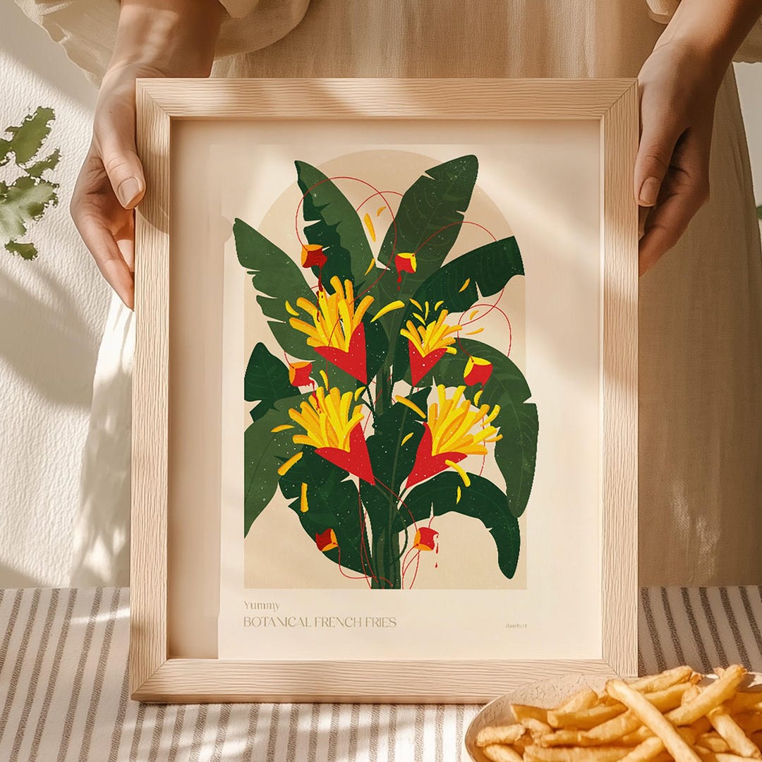 Vintage French Fry Dark Green Printable Wall Art | Botanical Fries Fast ...