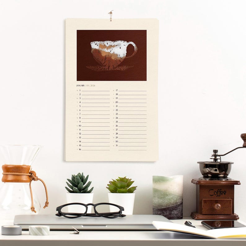 Coffee Monthly Printable Notes Wall Calendar 2026 Abstract Monotype ...