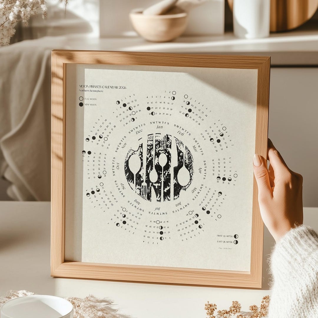 Printable 2026 Lunar Yearly Calendar Black Beige Vintage Cooking ...