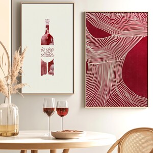 Gallery Wall Set of 2 Cherry Red Abstract Lines Bottle Glass Wine in ...
