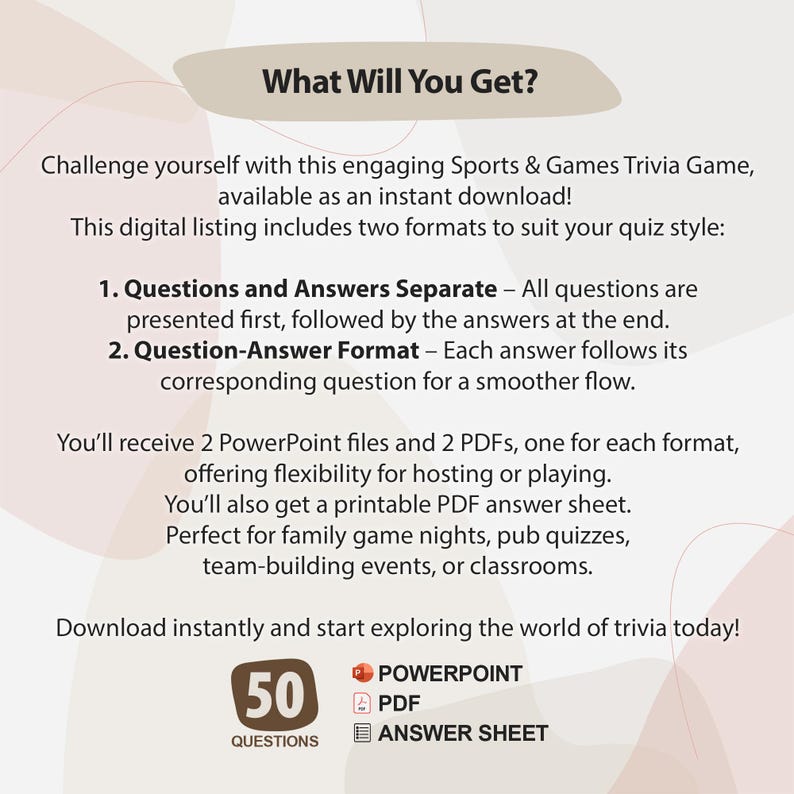 Sports and Games Trivia Digital Game (#1) | 50 Questions | Trivia Game ...