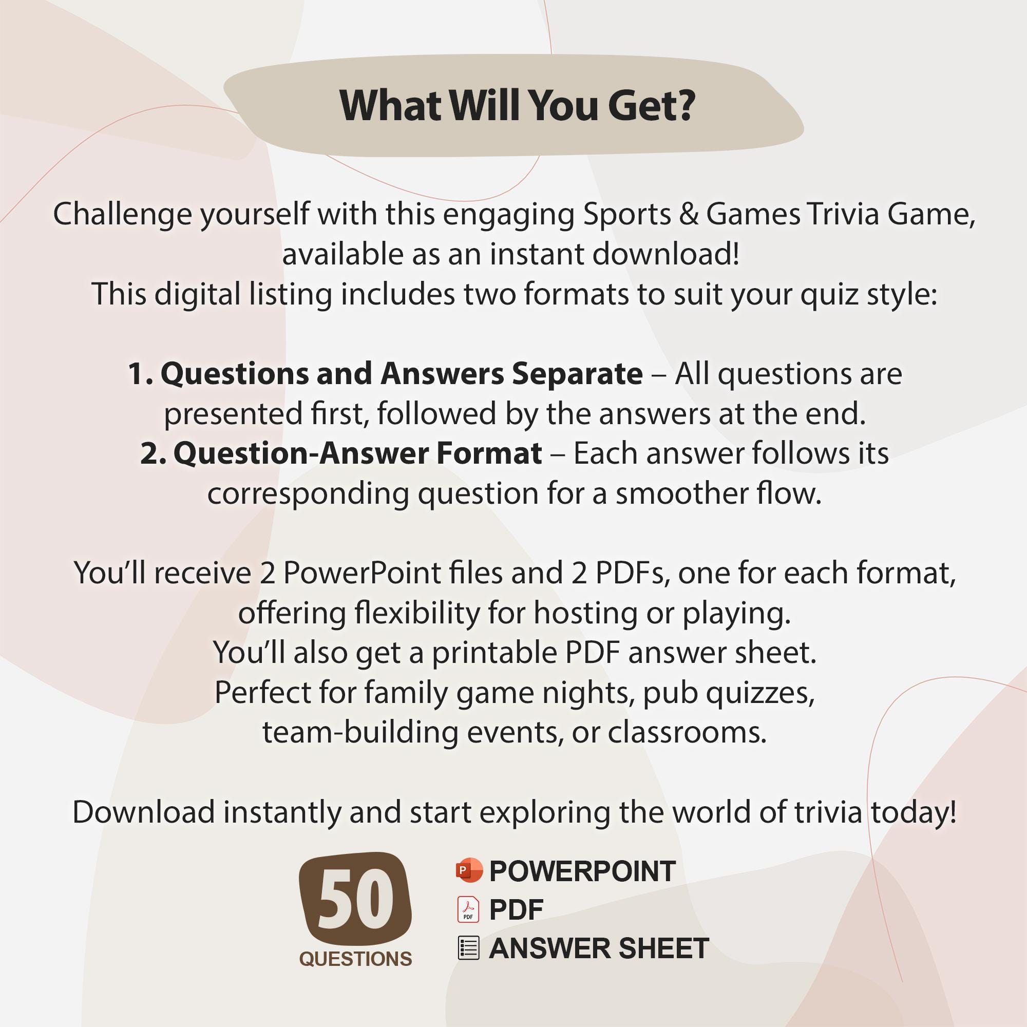 Sports and Games Trivia Digital Game (#1) | 50 Questions | Trivia Game ...
