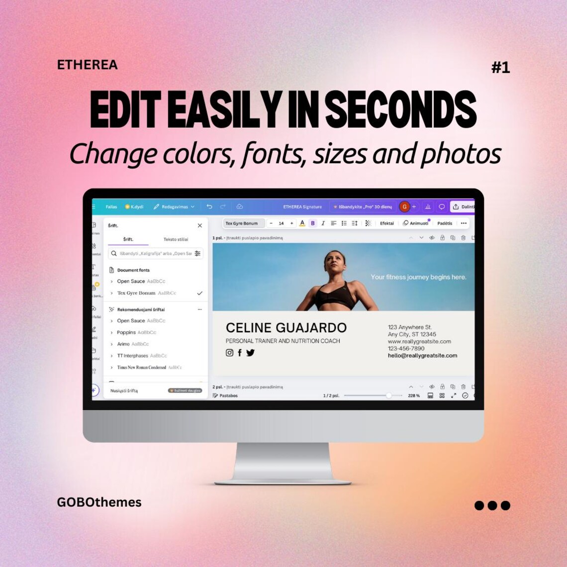 Email Signature Template "etherea" for Canva - Personal Trainer Email ...