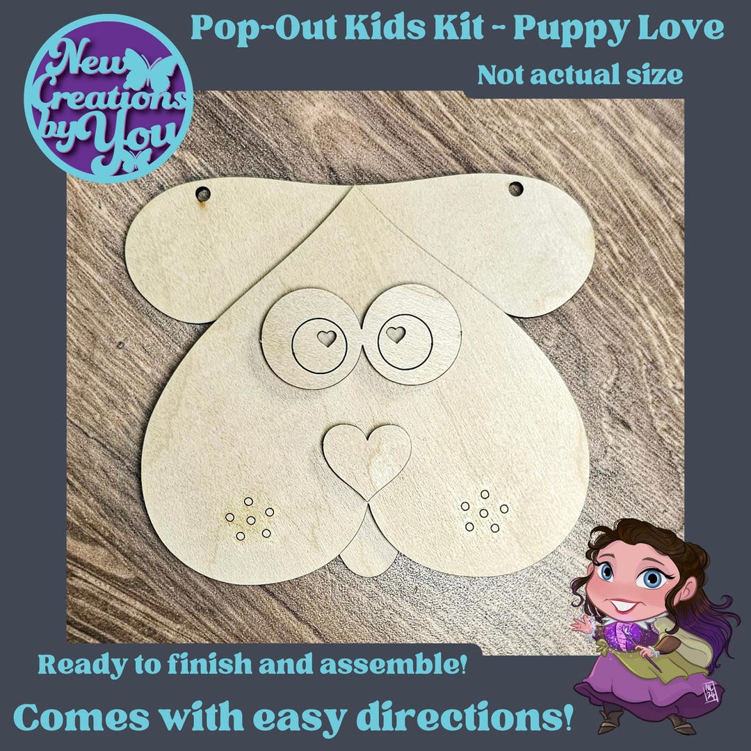 Puppy Love - Pop-out Kids Kit - Unfinished - Ready to Paint Craft for ...