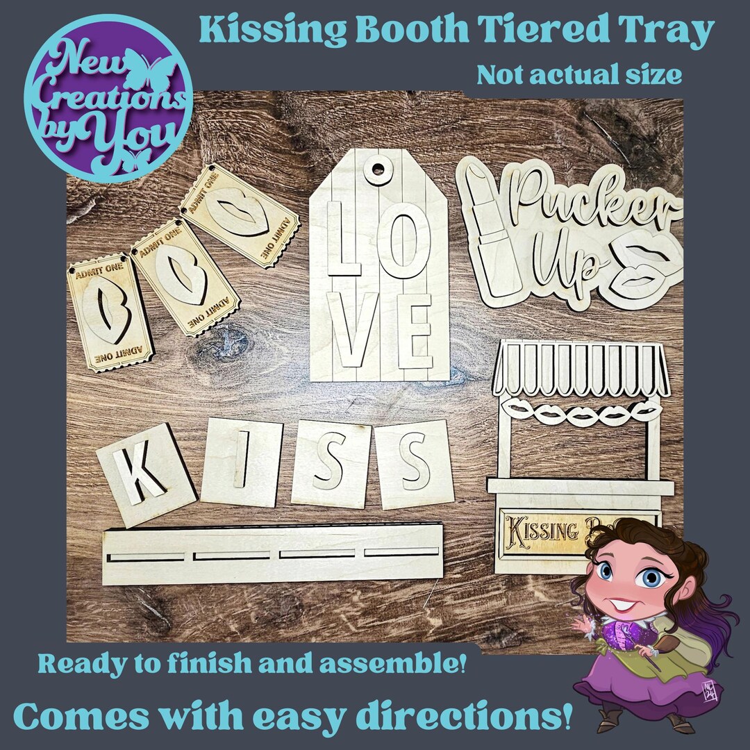 Unfinished - Kissing Booth Tiered Tray Mini Sign Set - Ready to Paint ...