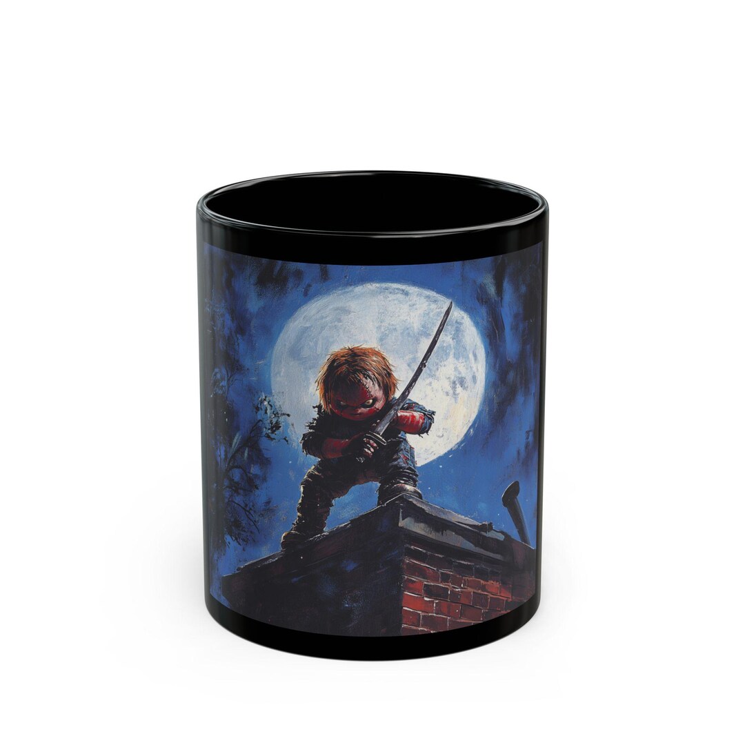 Ninja Chucky Fan Art Black Coffee Cup, Horror Movie Lover Gift, Unique ...