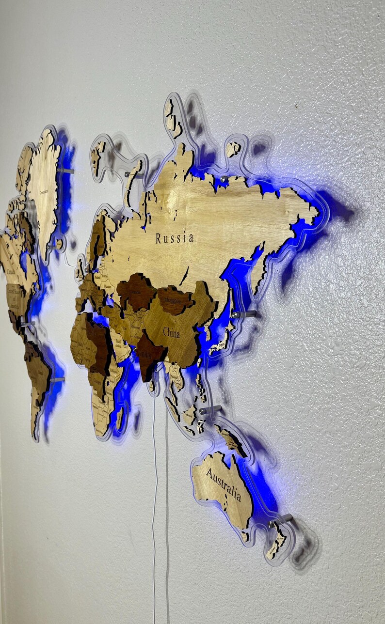 3D World Map With LED Backlight - Etsy