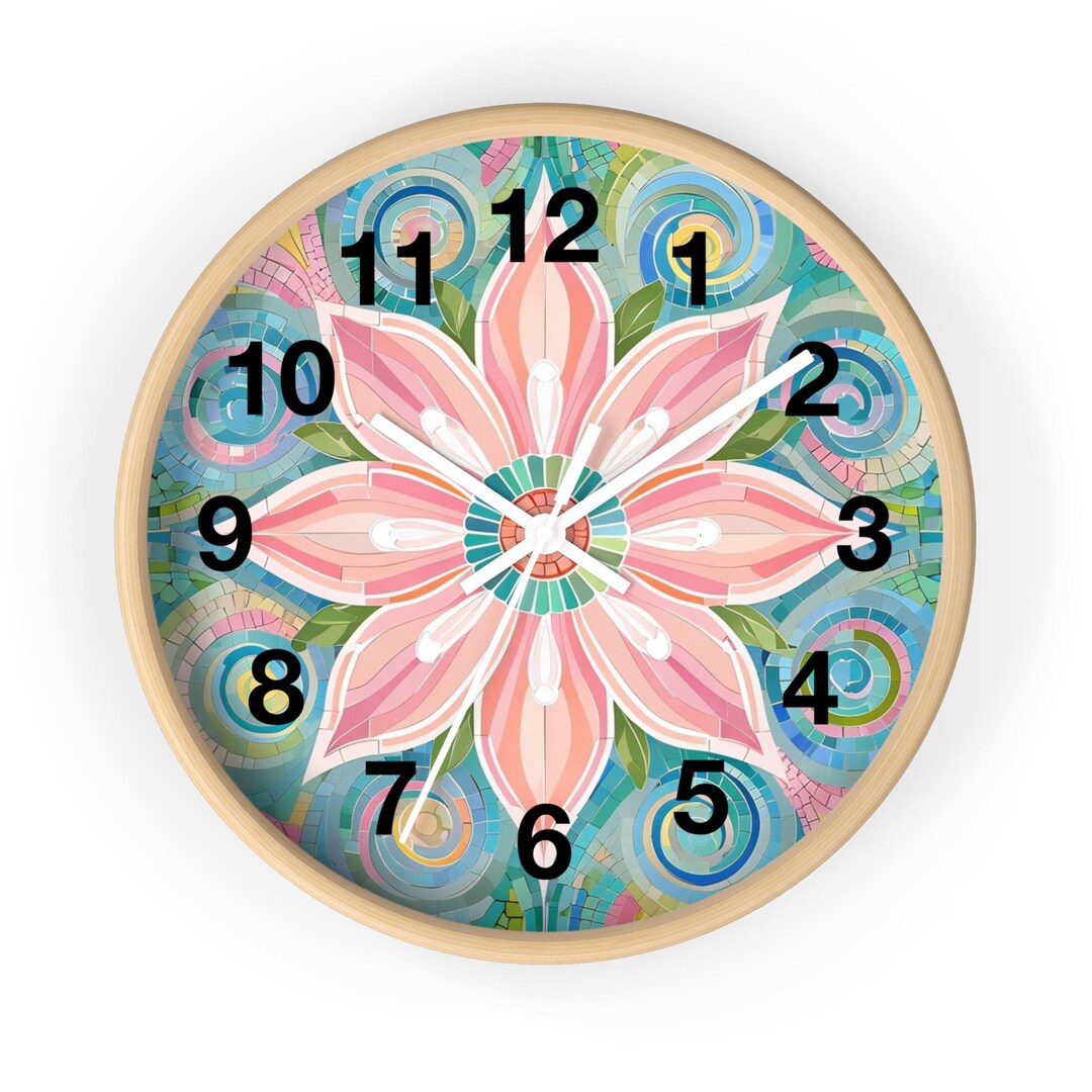 Silent Floral Wall Clock With Numbers, Colorful Home Decor, Pastel ...