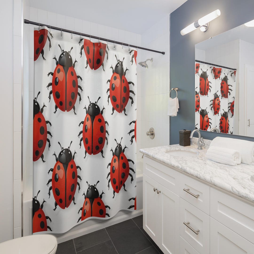 Whimsical Ladybug Shower Curtain, Fun Bathroom Decor, Insect Home ...