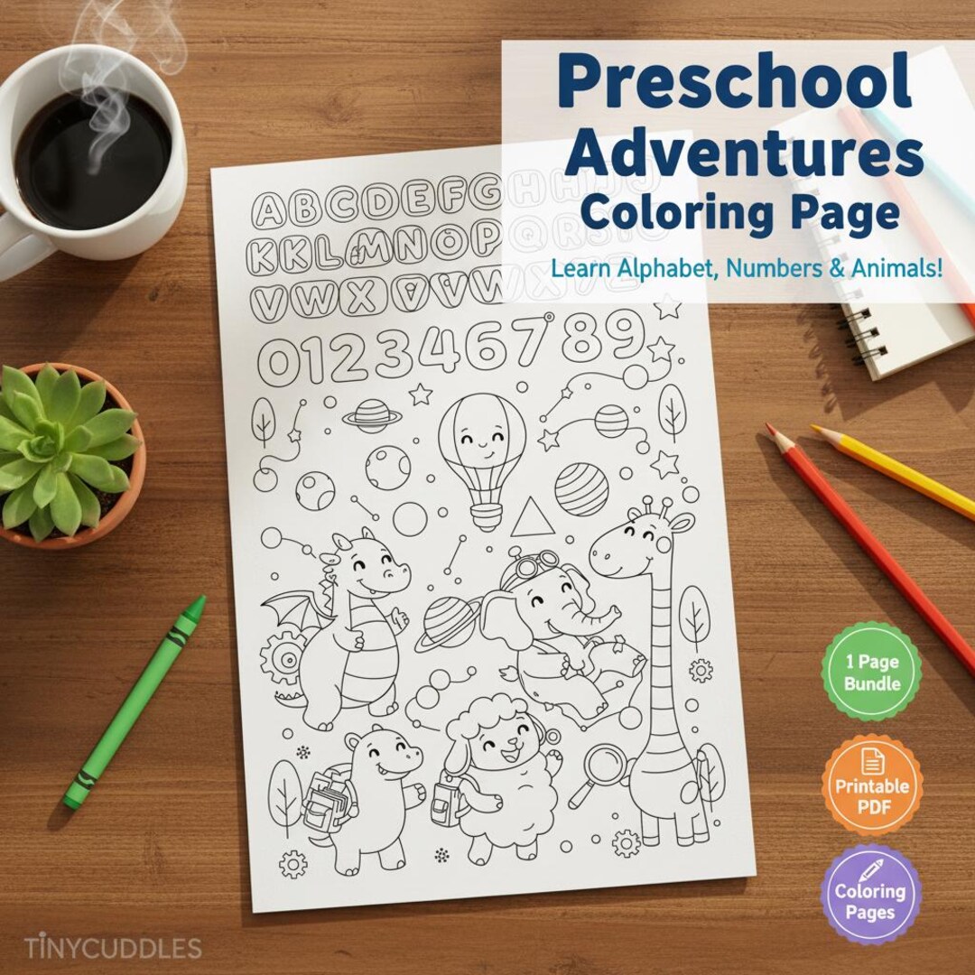 Kids Learning Activity Coloring Pages – Alphabet Numbers Animals PDF ...