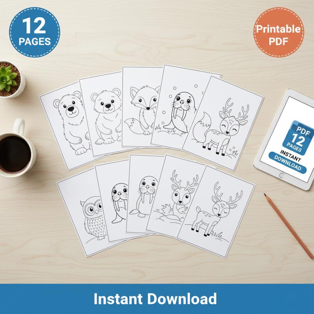 12 Winter Animal Coloring Pages, Polar Bear Penguin Forest Animals ...