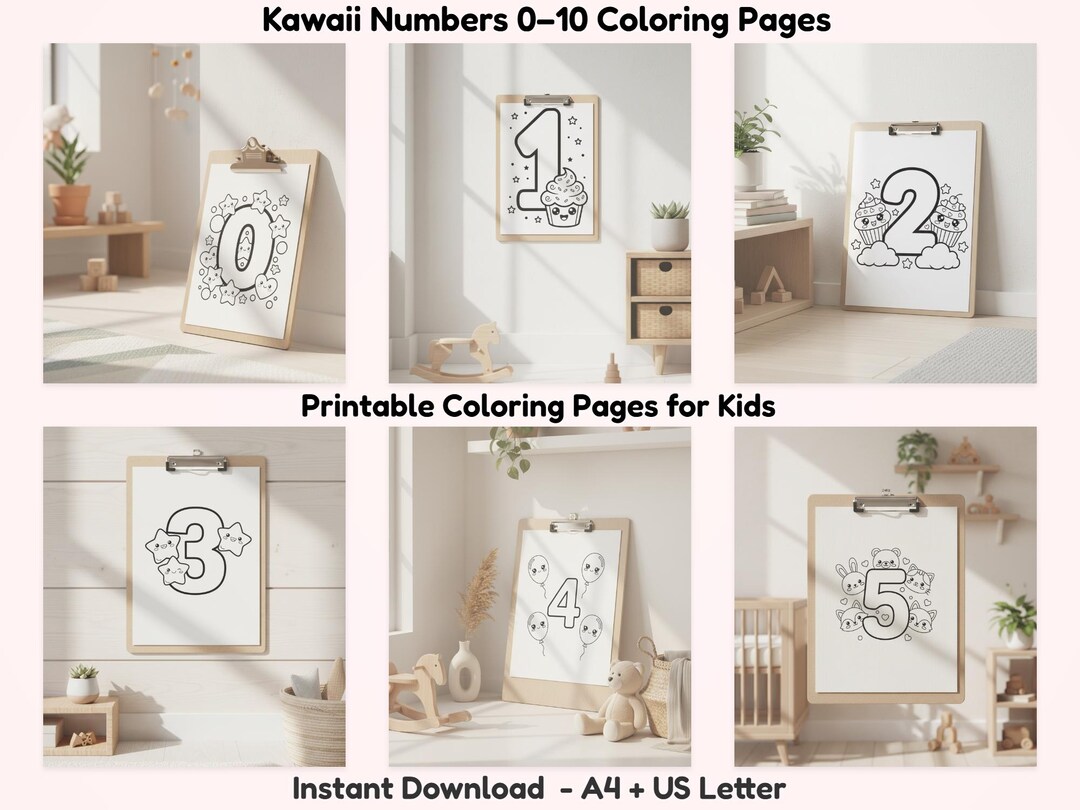 Kawaii Numbers 0-10 Coloring Pages for Kids - Toddler Learning Activity ...
