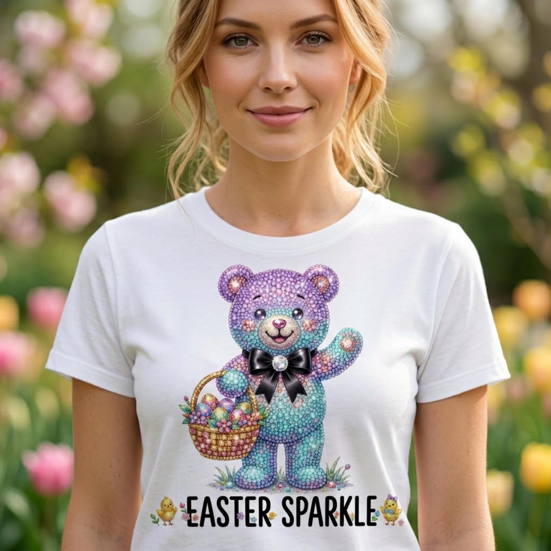 Easter Sparkle Bear Sublimation Design, Faux Rhinestone Teddy Bear ...
