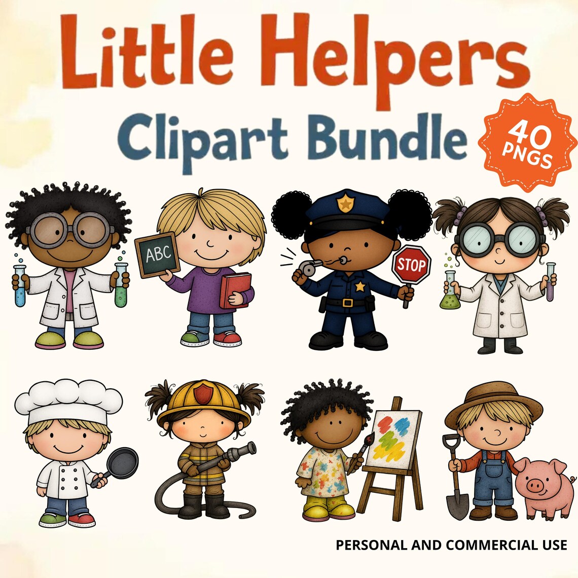 Kids Career Clipart Set, Community Helpers, Transparent PNG, Commercial ...