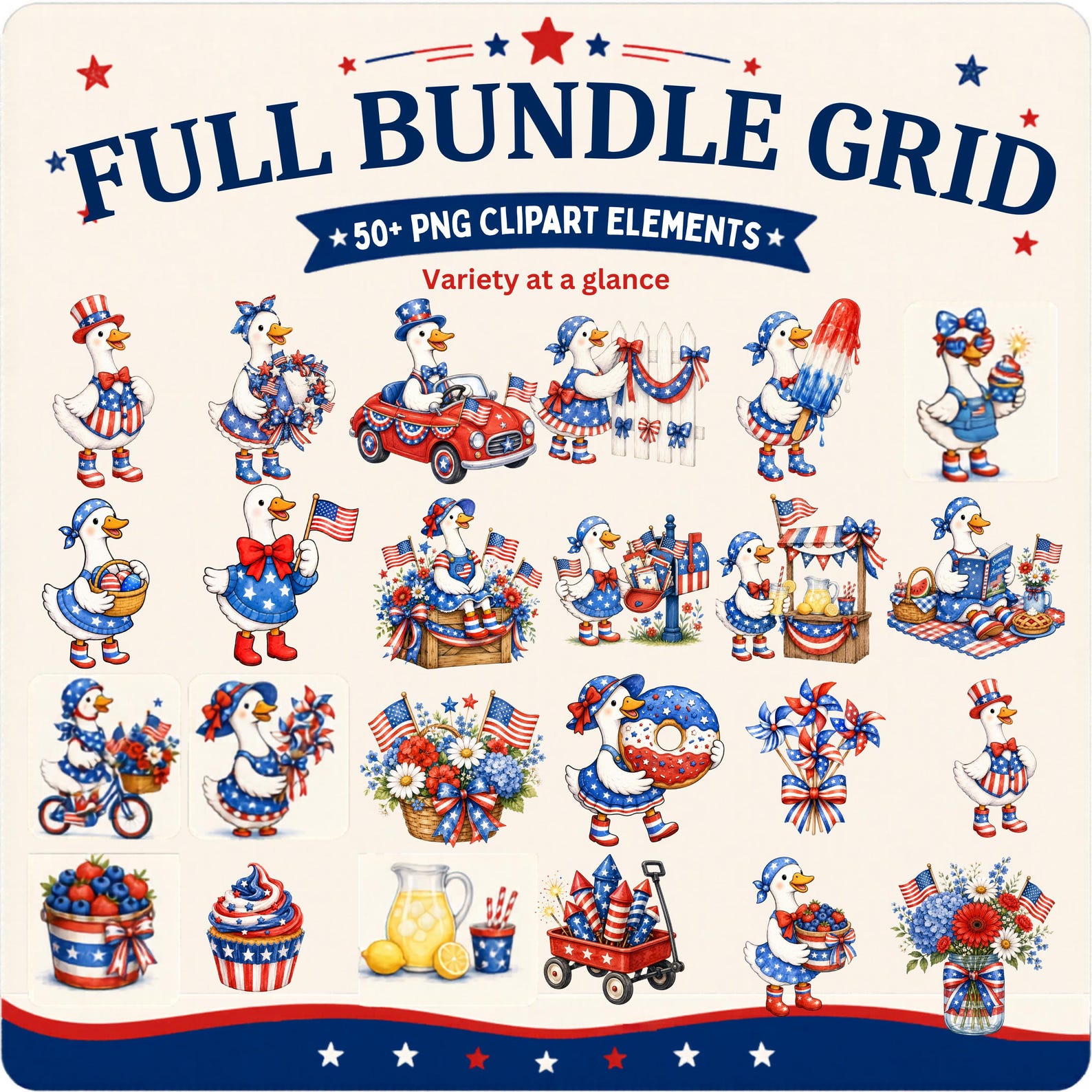 Patriotic Goose Clipart Bundle | 50+ Digital Pngs Americana Art for 4th ...
