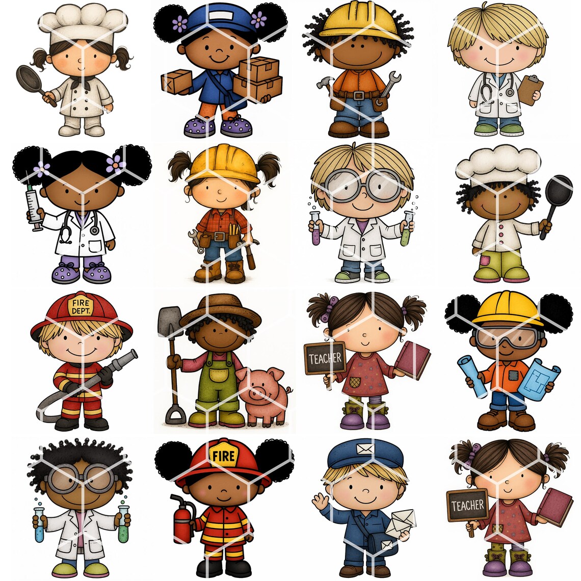 Kids Career Clipart Set, Community Helpers, Transparent PNG, Commercial ...