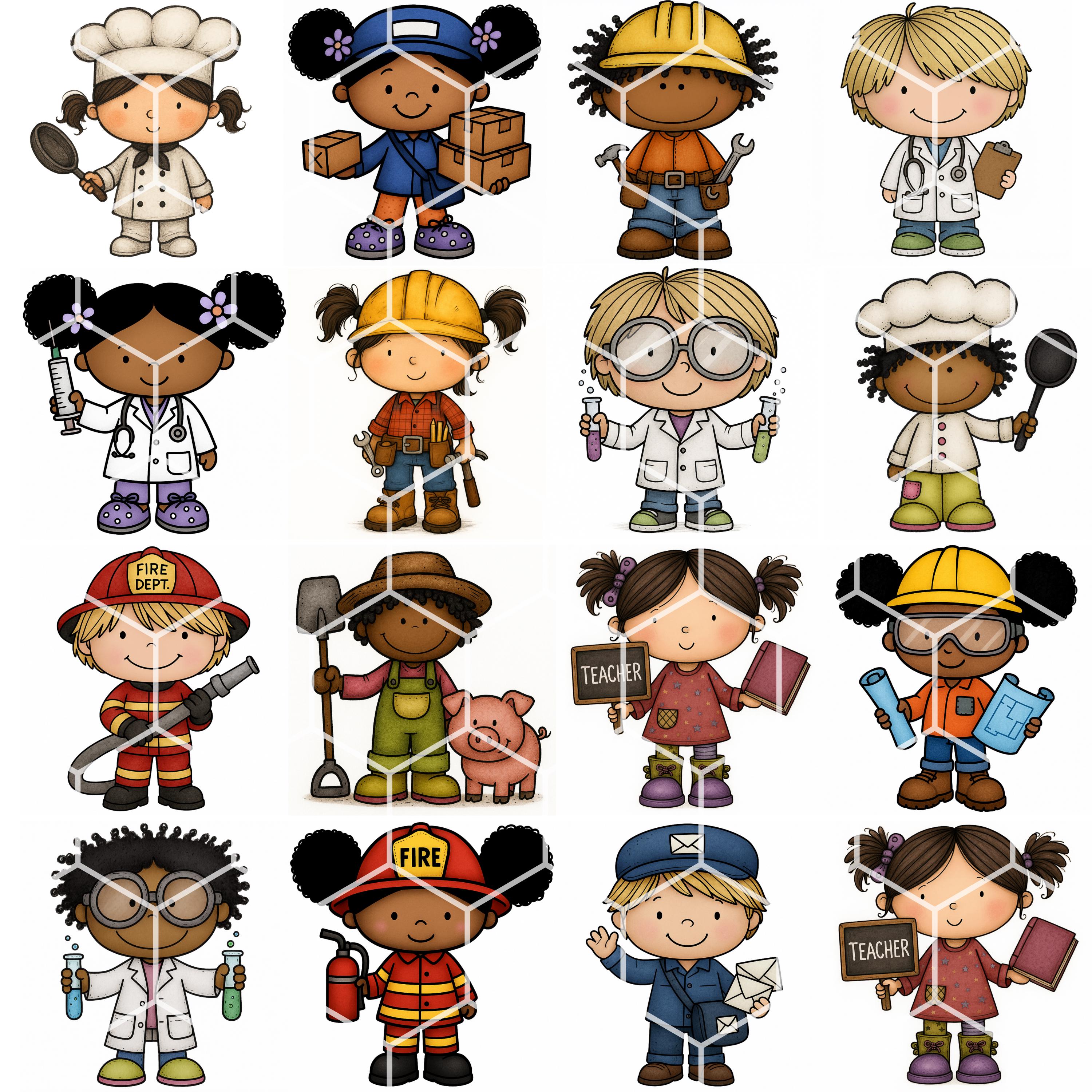 Kids Career Clipart Set, Community Helpers, Transparent PNG, Commercial ...
