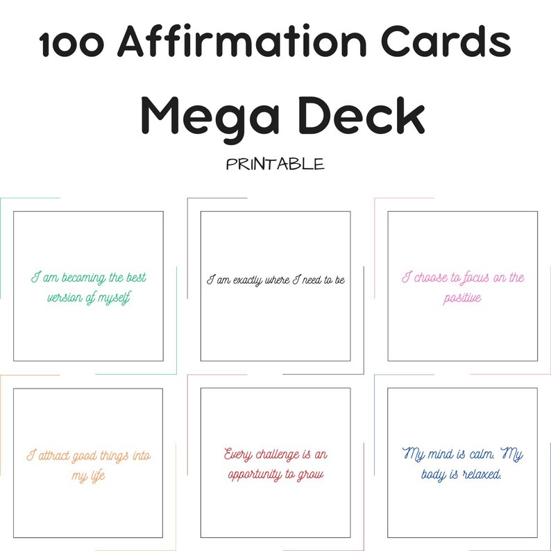 100 Printable Affirmation Cards | Mega Mindset & Self-love Deck ...