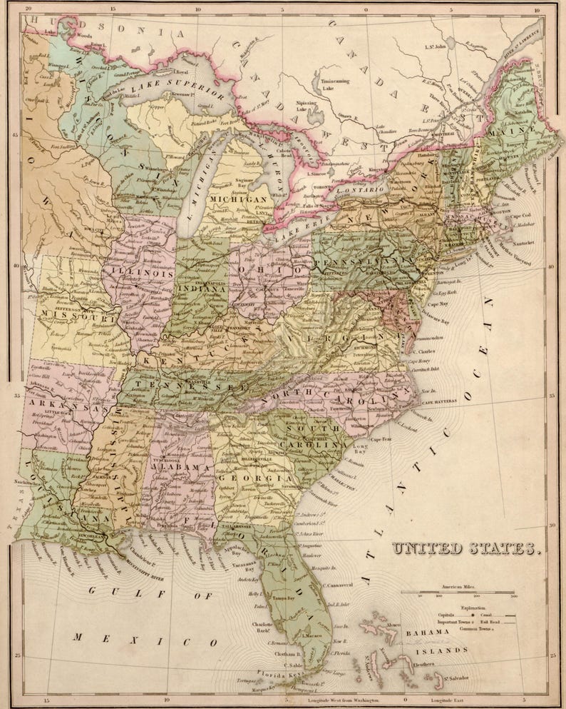 Vintage 1839 United States Map: Historical Wall Art, DIY Clip Art ...