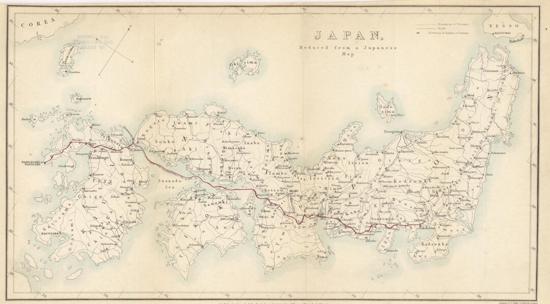 Vintage Japan Survey Map: 1861 Illustrate Survey Map Print (digital ...